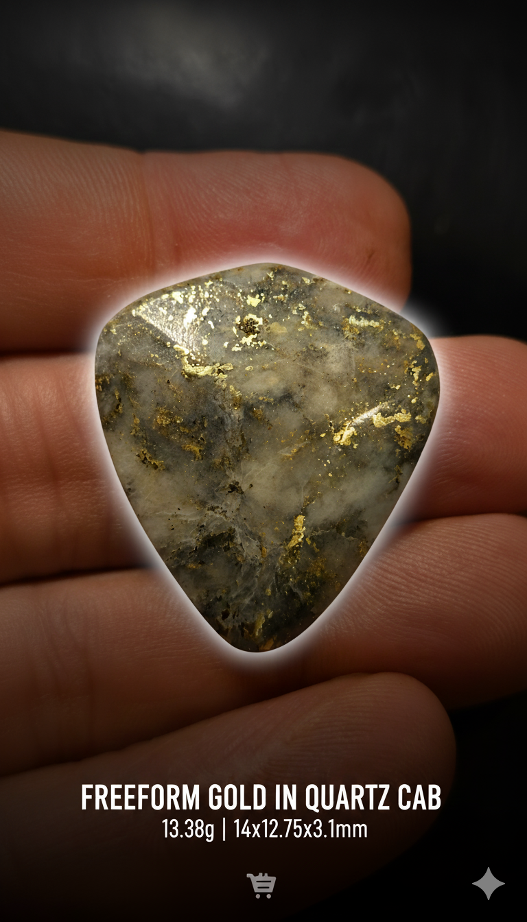 Freeform Gold in Quartz Cabochon – 13.38g – Goldbay Paydirt and Gold ...